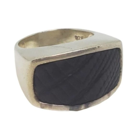 Vintage | Jewelry | Vintage Silver Black Leather Ring Size 725 | Poshmark